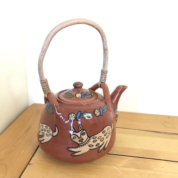 Hand Crafted | Kitchen | Vintage Terracotta Teapot With Wood Handle ...